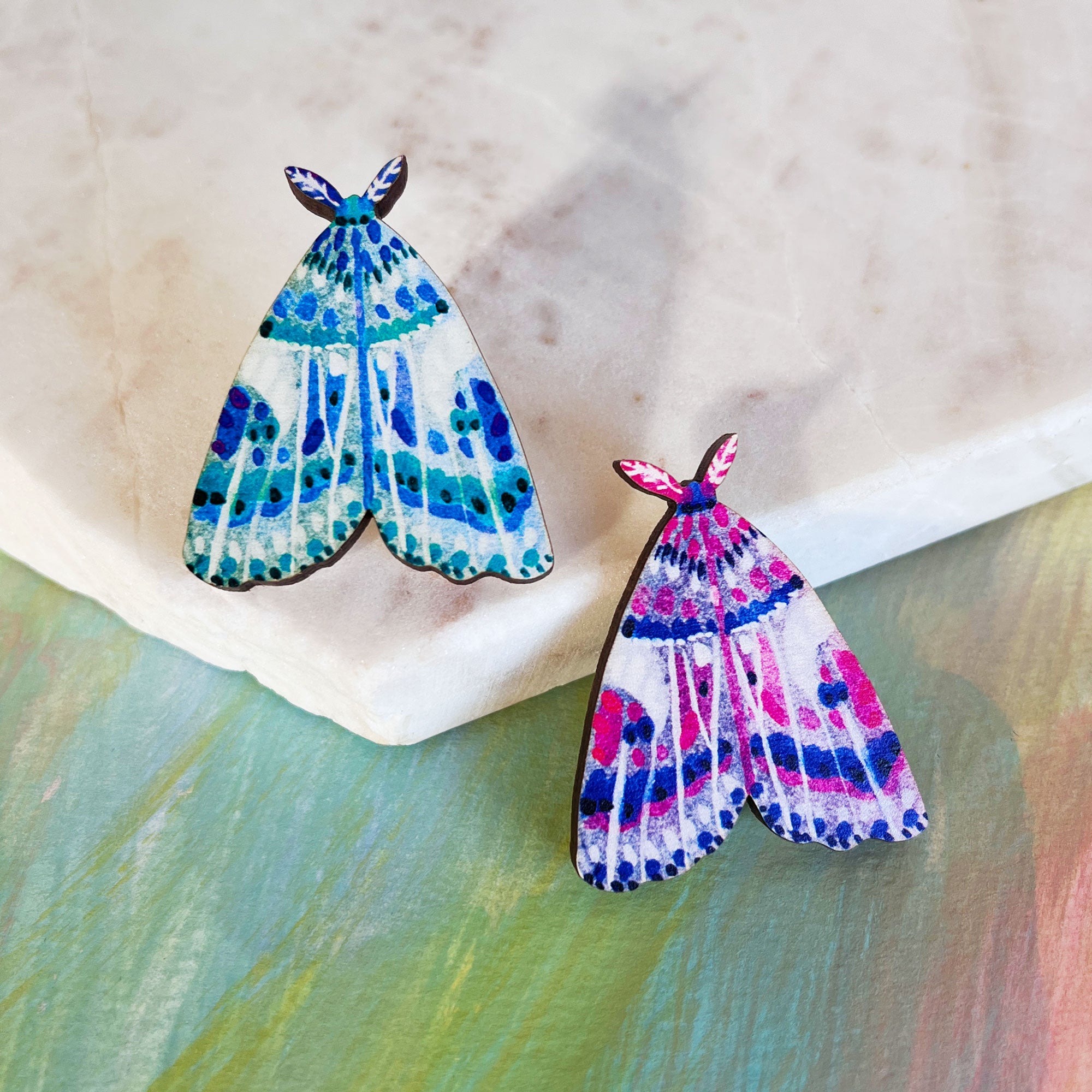 Colourful Moth Wooden Pin Badge