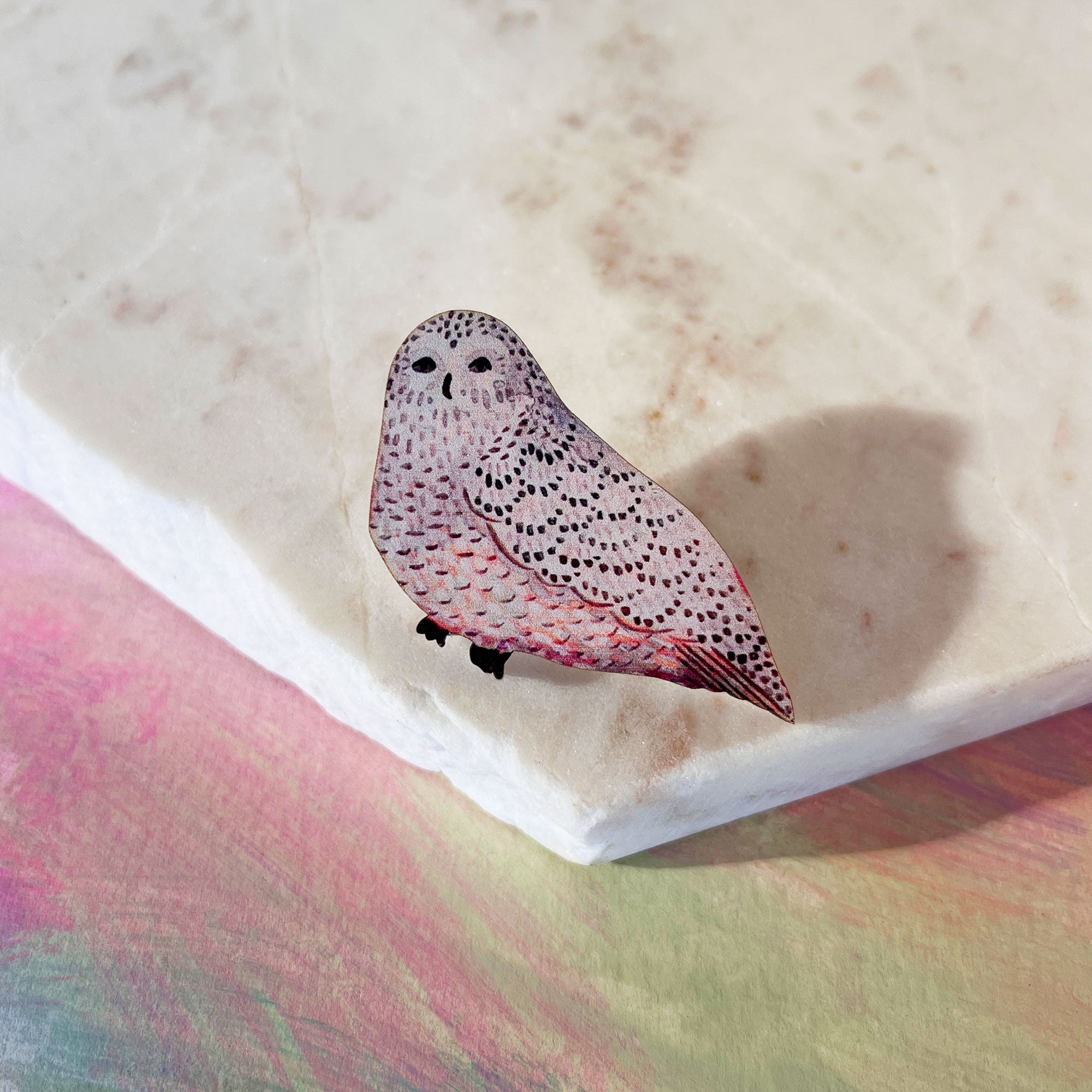 Barn Owl Wooden Pin Badge