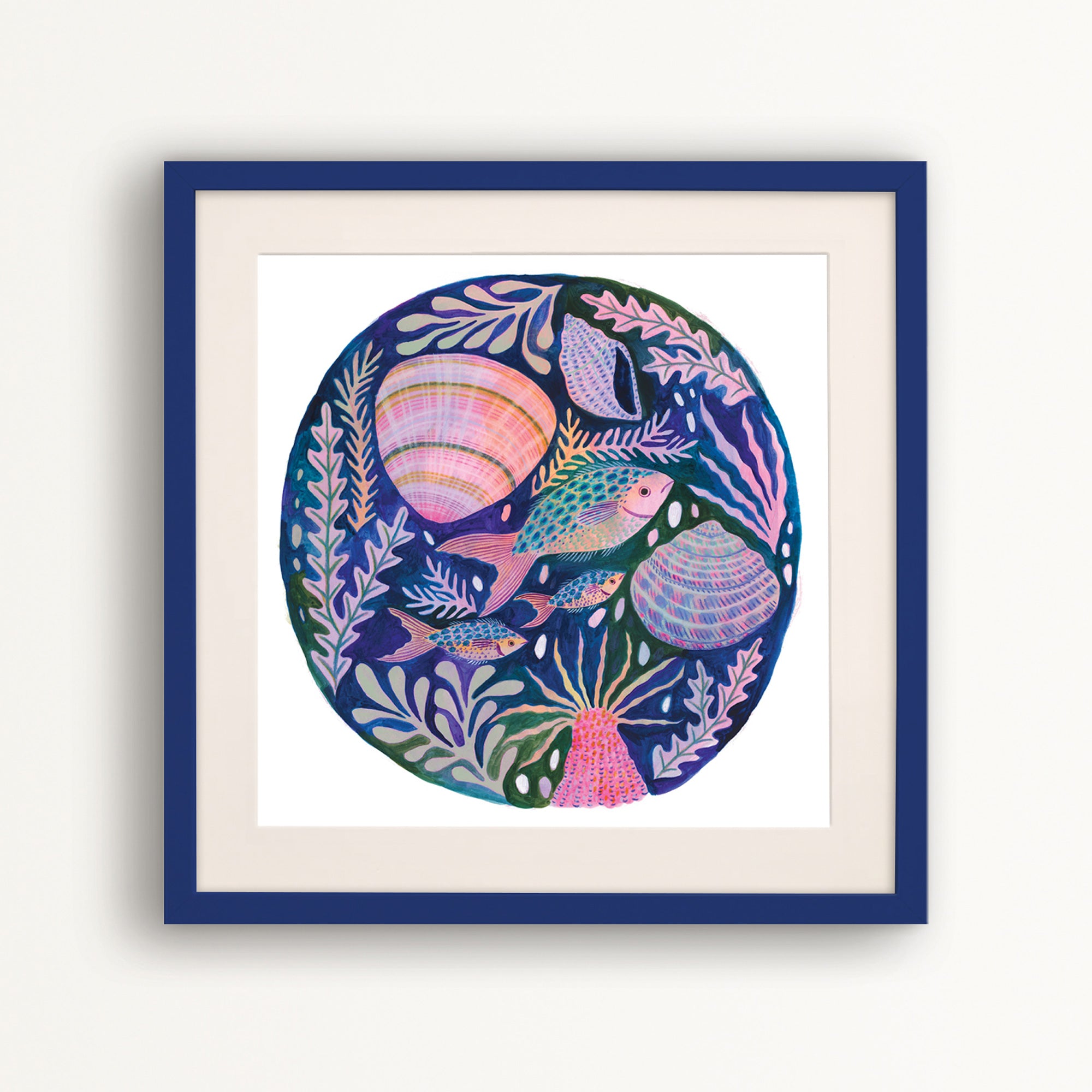 Shell and Sea Anemone Art Print for Seaside Home Bathroom and Living Room