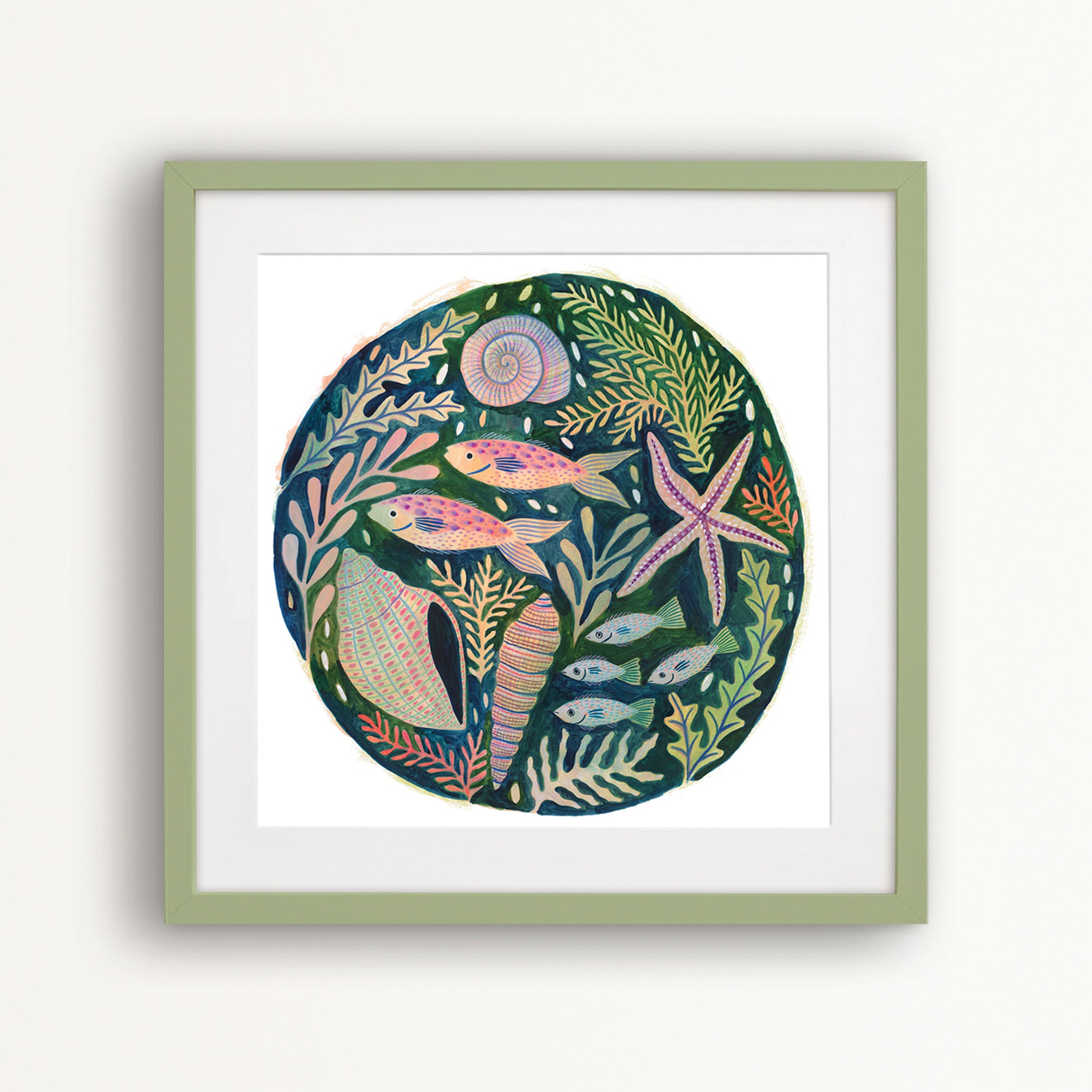 Fish, shell and Starfish Art Print for coastal bathroom and living room