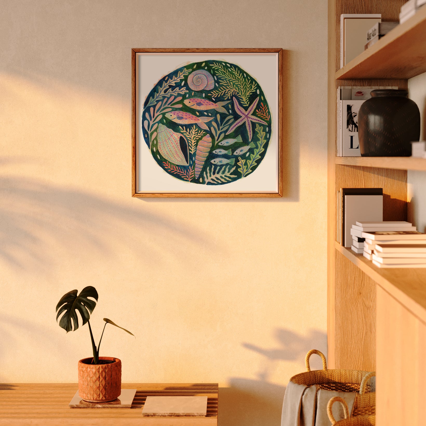 Fish, shell and Starfish Art Print for coastal bathroom and living room