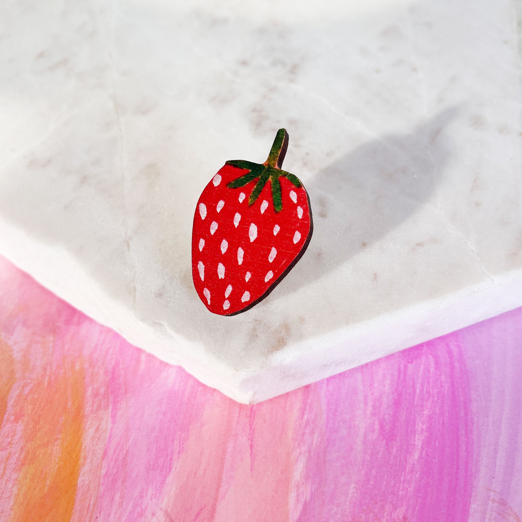 Strawberry Wooden Pin Badge