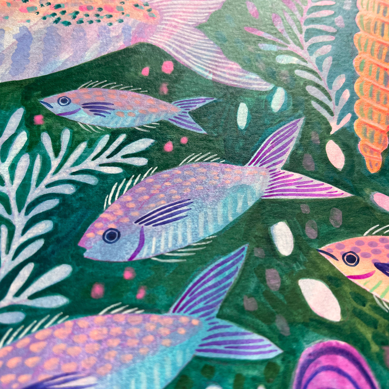 Fish and Shell ORIGINAL PAINTING Artwork for Sale - Weird Fishes